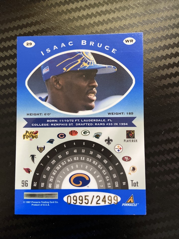 1997 Totally Certified Platinum Blue /2499 Issac Bruce Football Card 29 ...