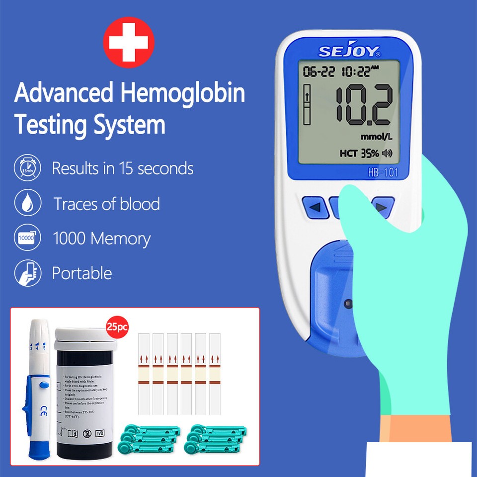 Blood Hemoglobin Meter Analyzer Anemia Monitor Test HB & HCT with 25pcs ...