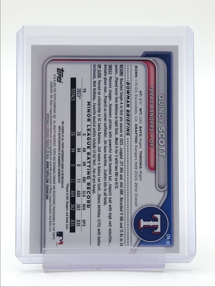 QUINCY SCOTT 2024 BOWMAN CHROME 1ST AUTOGRAPH MINI DIAMOND AUTO /100 ...