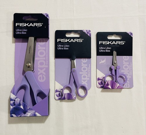 Lot of 3-Fiskars Ultra Lilac-9" Pinking Shears Scissors & 2 Smaller ...