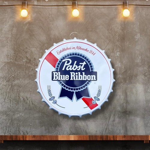 Pabst Blue Ribbon PBR Beer Metal Large Wall Sign 16" Bottle Cap Design ...