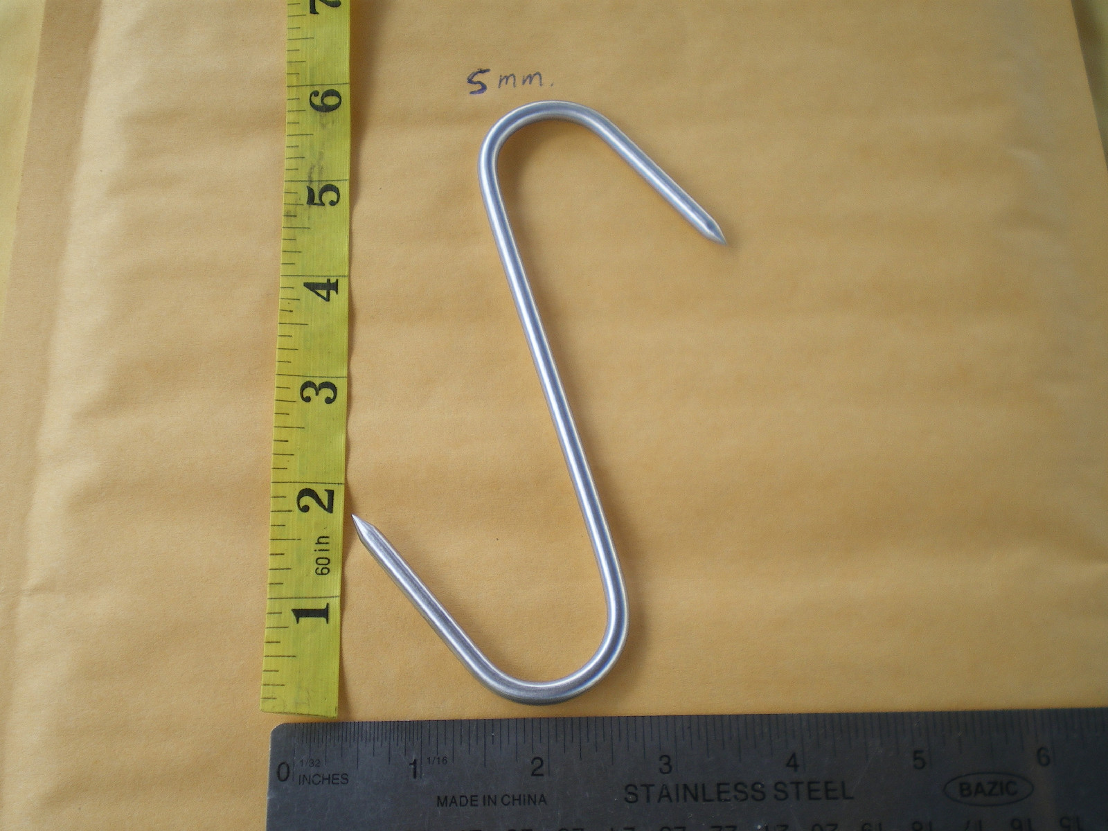 10 PCS. HEAVY DUTY STAINLESS STEEL MEAT/POULTRY S HOOK, 6" X 5MM. W/2 ...