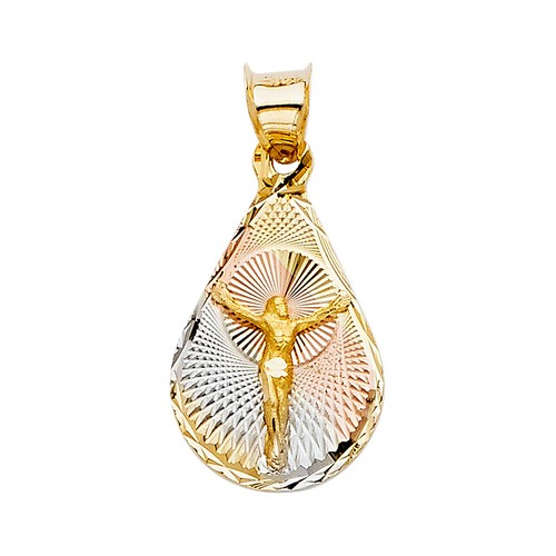 14K Tri Color Gold Diamond Cut Jesus Stamp Religious Pendant | eBay