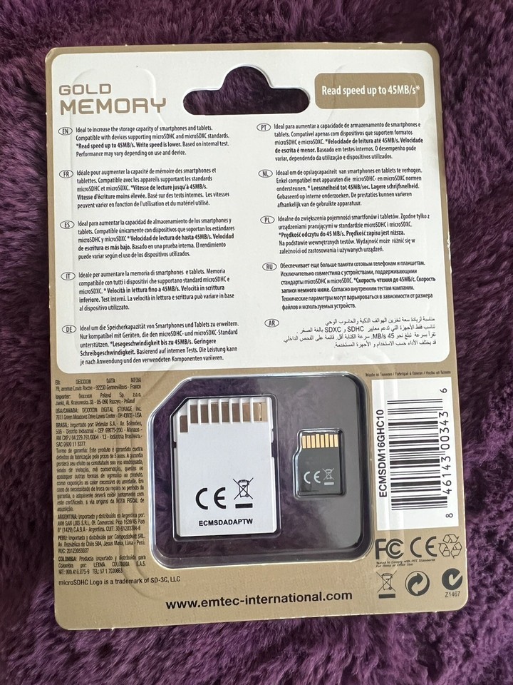 Black Emtec 16 GB Class 10 Mini Jumbo Micro SDHC Memory Card Up To 45 ...