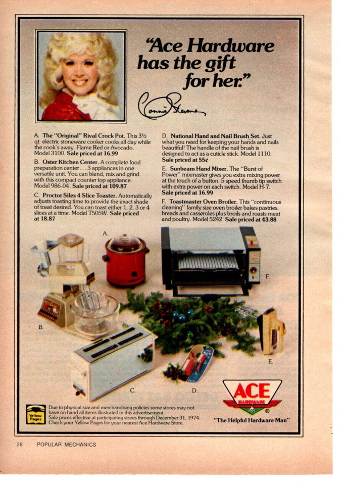 1974 ACE HARDWARE CONNIE STEVENS STORE PRINT AD VINTAGE TOOLS HARDWARE ...