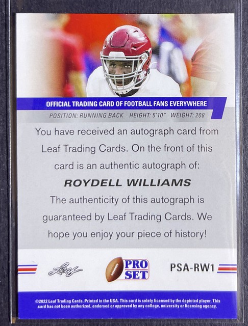 2022 Leaf Pro Set Draft - Autographs Blue #PSA-RW1 Roydell Williams (AU ...