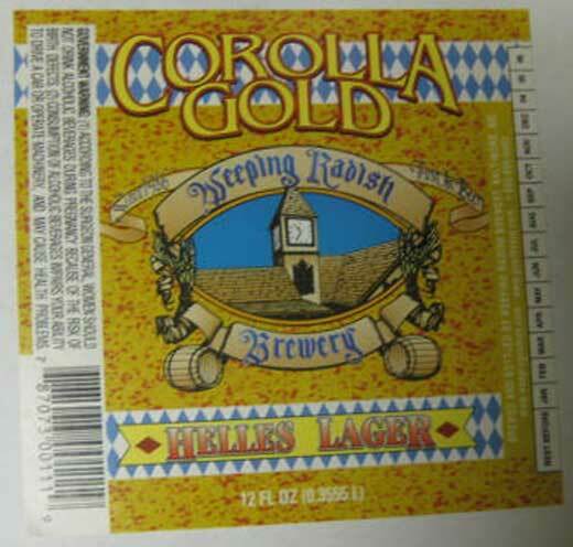 COROLLA GOLD HELLES LAGER Beer LABEL, Weeping Radish Brewing Co., NORTH ...