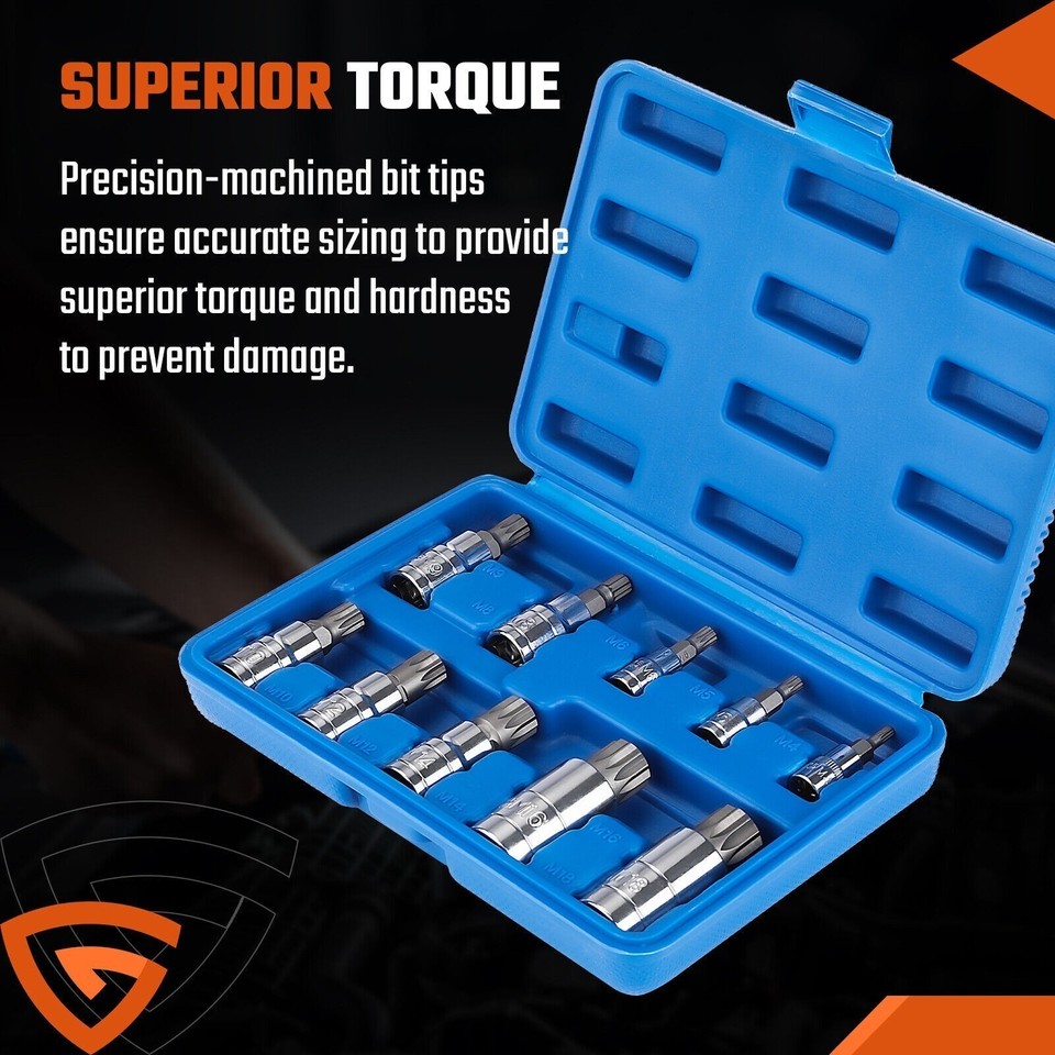 New 10pc For XZN Triple Square 12 Point Spline Tamper Bit socket Set ...