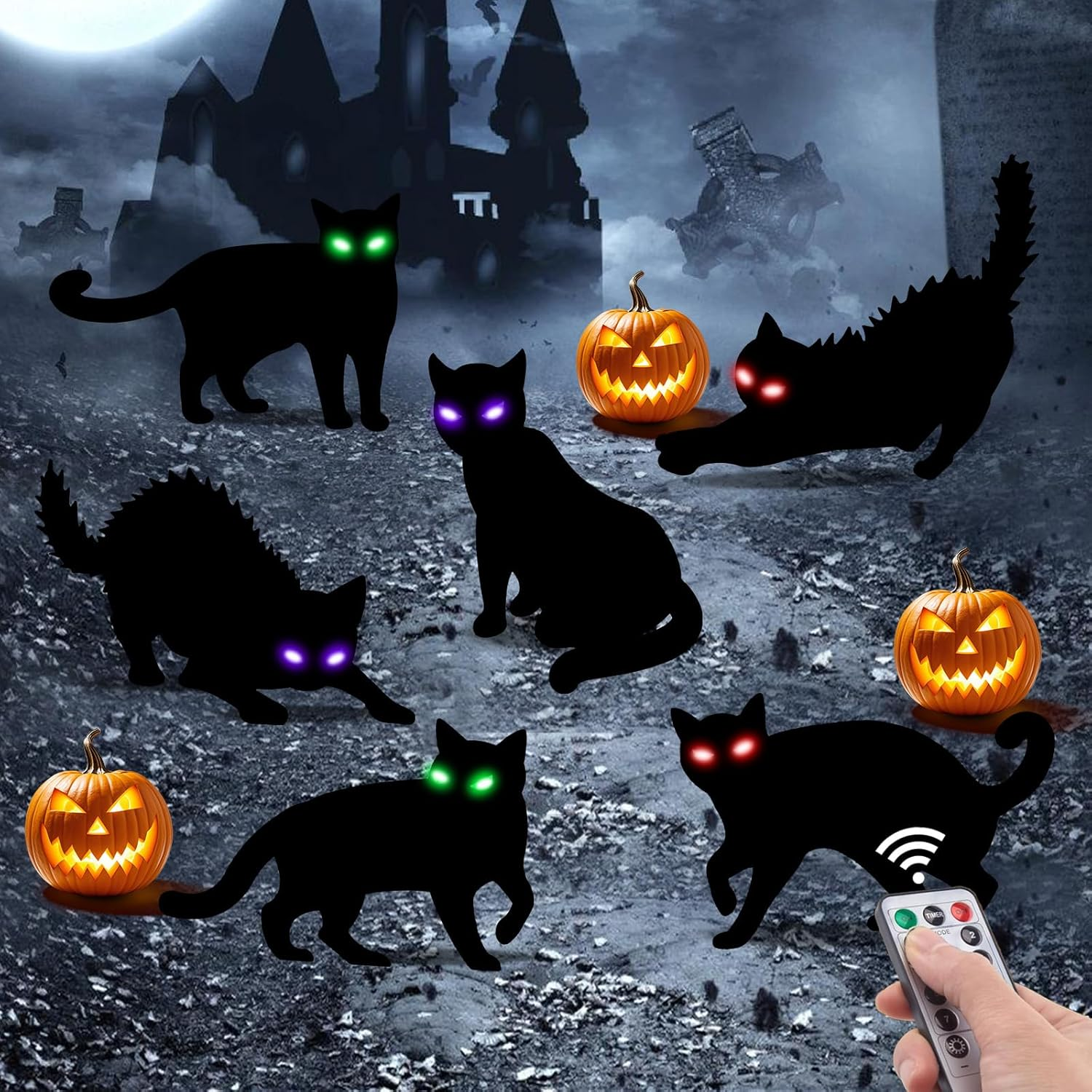 6Pack Black Cat Halloween Decorations Outdoor with LED Glowing Eyes ...