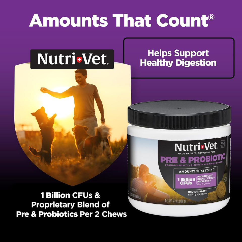 Nutri-Vet Pre and Probiotic for Dogs Digestive Health Support 120 Soft ...