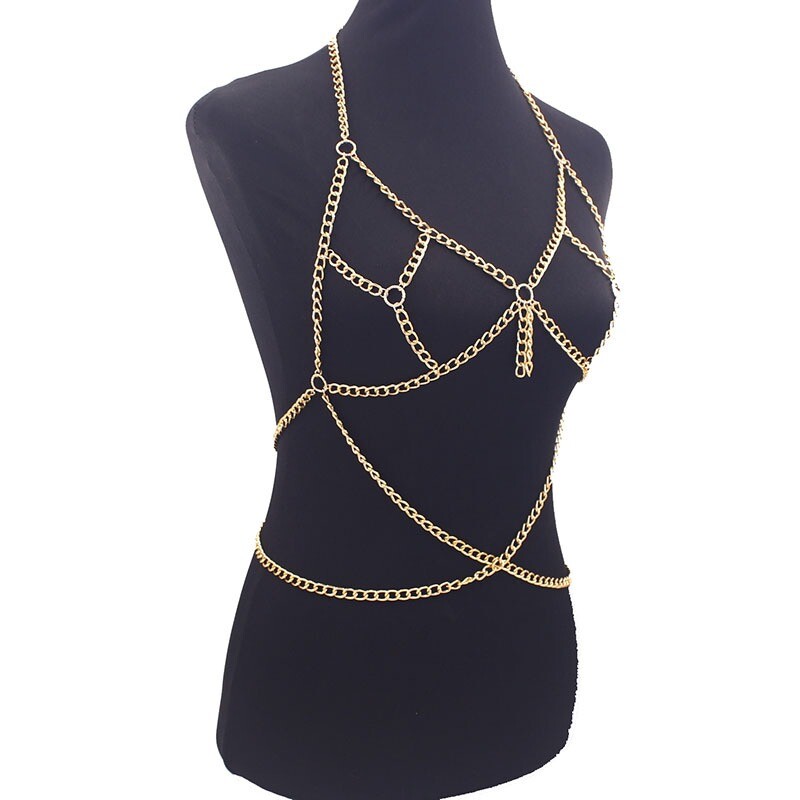 Women Bralette Rave Metal Chain Ladies Chest Harness Body Jewerly Party ...