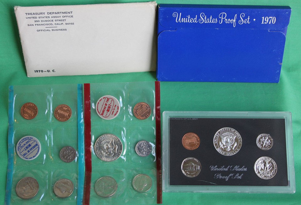 1970 Proof & Uncirculated Annual US Mint Coin Sets PDS 15 Coins 40% ...