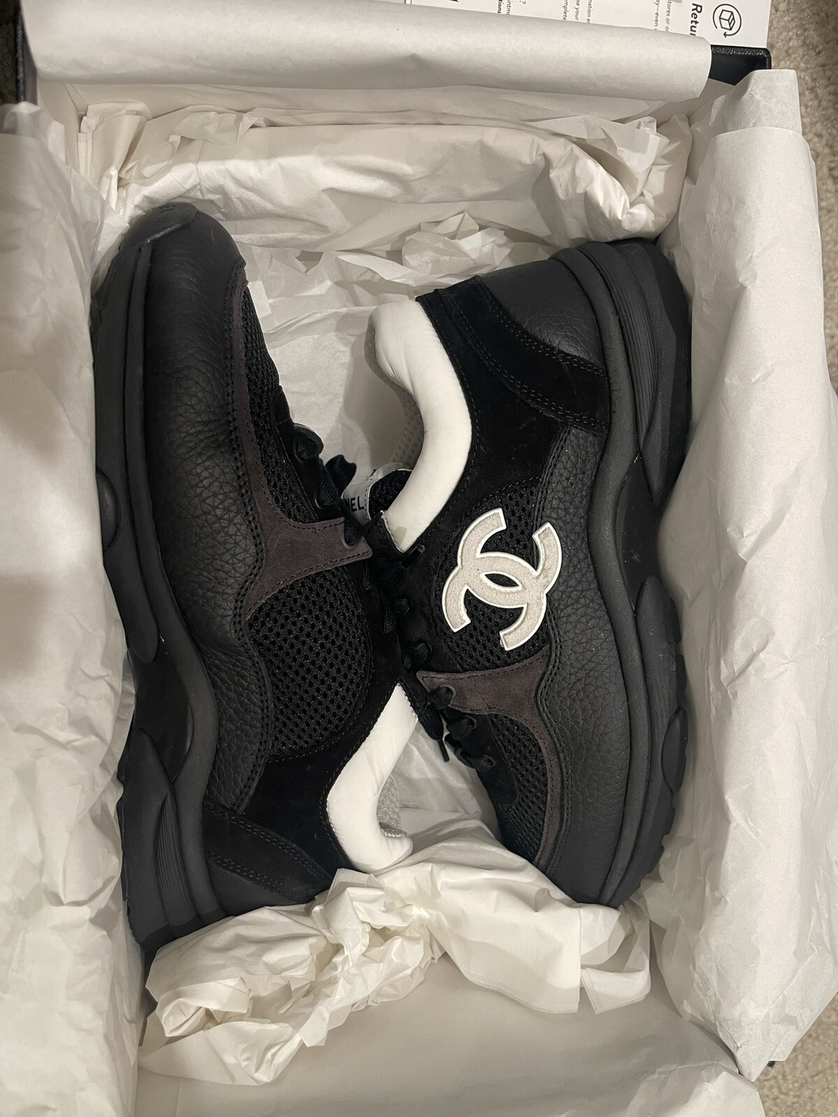 CHANEL Black & White CC Logo Runner Trainer Shoes - Size 39.5 | eBay