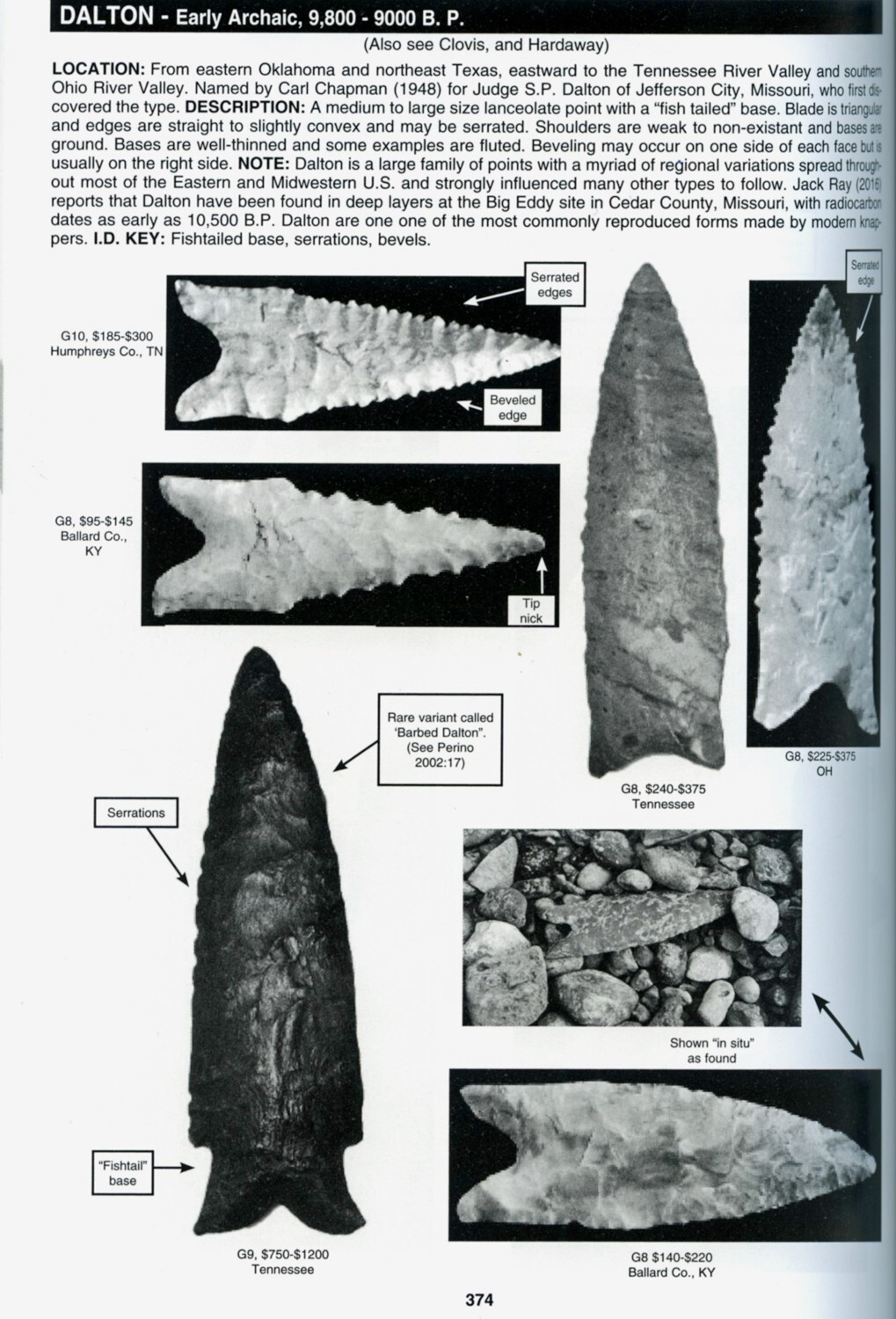 Dalton Arrowhead with C.O.A., Early Archaic 10,000 - 9200 B. P ...