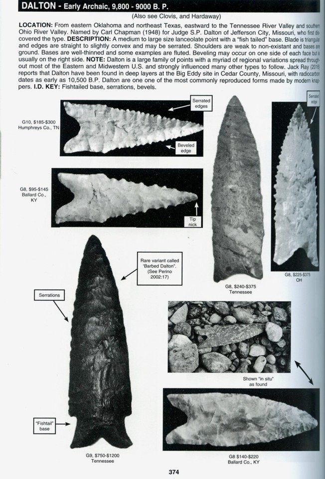 Dalton Arrowhead with C.O.A., Early Archaic 10,000 - 9200 B. P ...