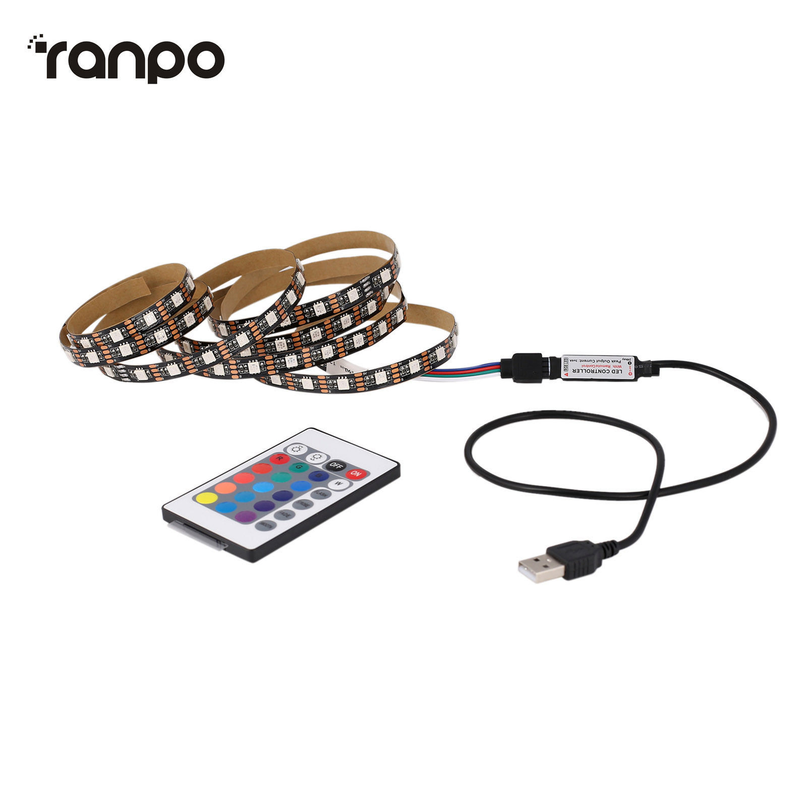 5V USB RGB LED Strip Light 5050 SMD Bar TV Back Lighting Kit + Remote ...