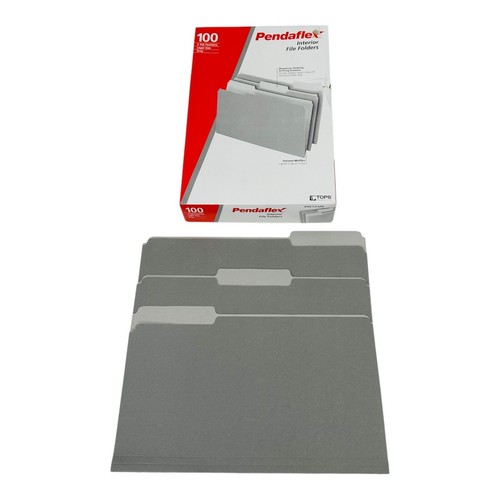 100 Folders Pendaflex Legal Size Gray Interior File Folders 1/3 Cut Top ...