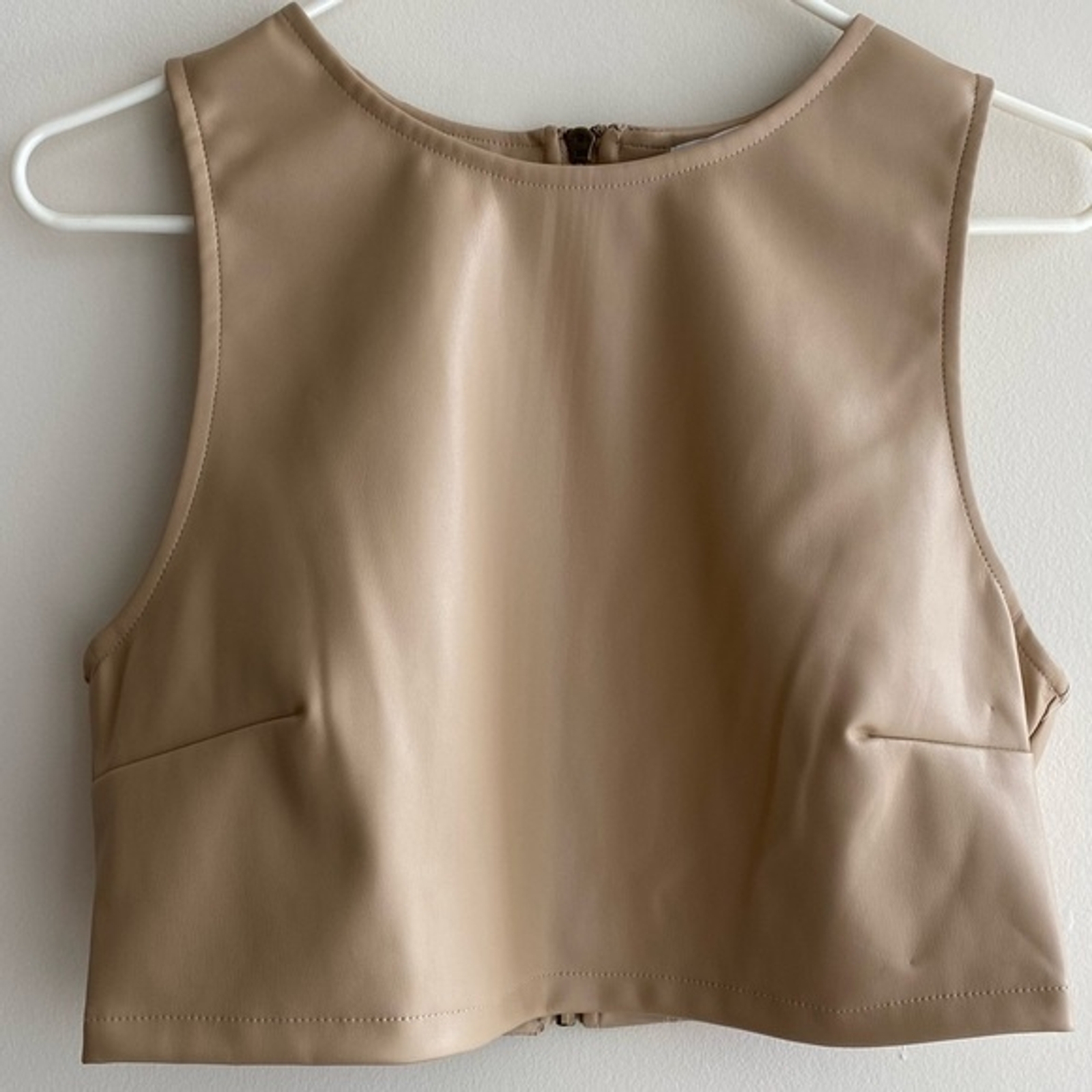 Kirious Faux Vegan Leather Cropped Tank Top, Tan/Cream Tank, Women’s ...