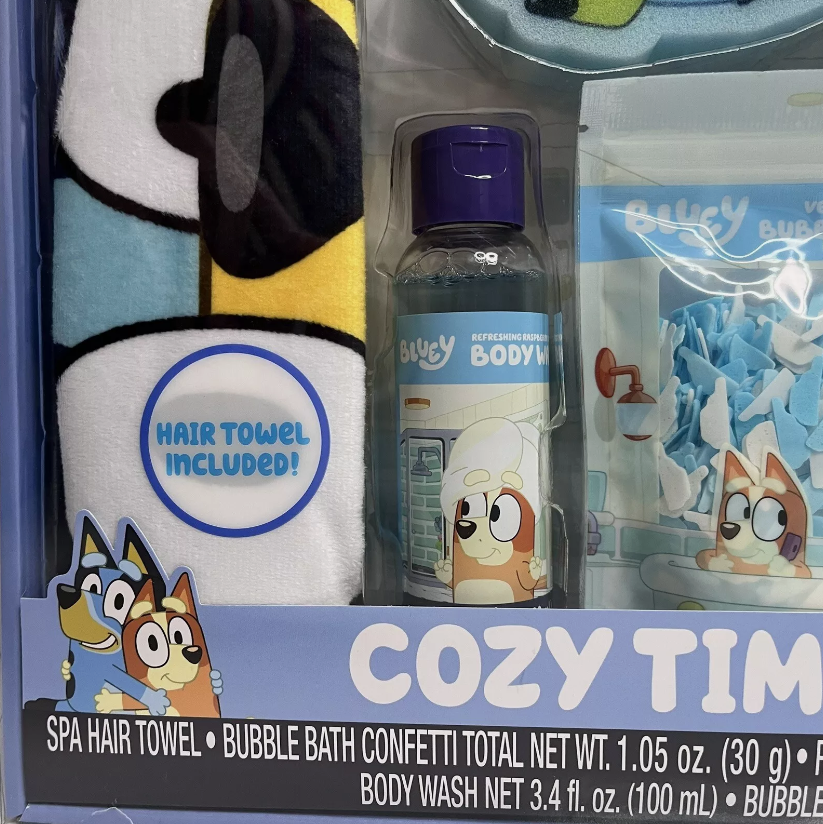 Bluey Cozy Time Bath Set 6pc Hair towel-Bubble Bath-Rainbow Bath Bomb ...
