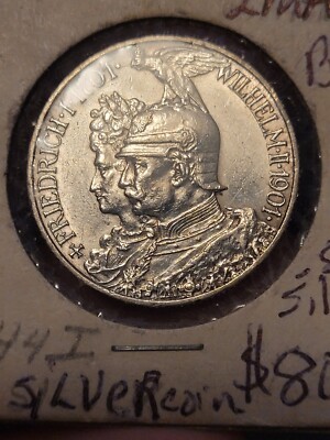 1901 A German State Prussia 2 Marks Silver Coin Wilhelm II Rare .80% ...