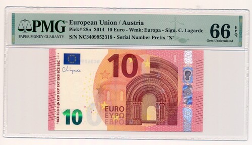 EUROPEAN UNION (AUSTRIA) banknote 10 Euro 2014 PMG MS 66 EPQ Gem ...
