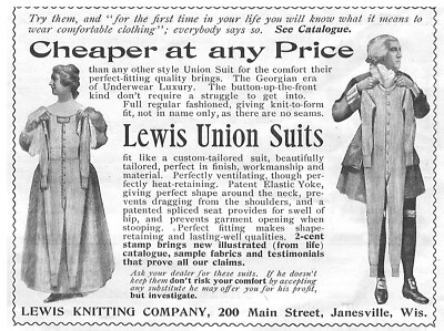 1898 LEWIS UNION SUITS LEWIS KNITTING COMPANY JANESVILLE WI. CLOTHING ...