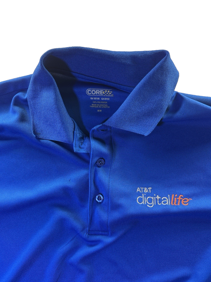 AT&T Digital Life Polo Shirt Blue Core365 Medium Embroidered Logo Work ...