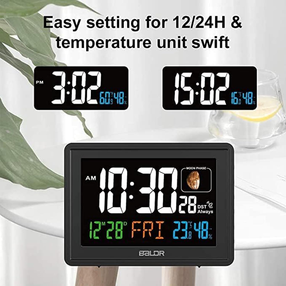 Atomic Alarm Clock - Large Color Display Digital Desk Clock - with ...