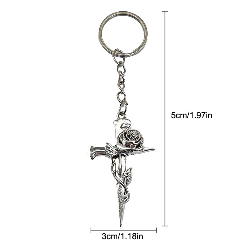 Thorns Rose Cross Shelf Keychain Retro Punk Keyring Religious Beliefs ...