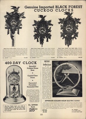 1952 PAPER AD Cuckoo Clock Black Forest 400-Day Gallet Timer Guinand ...