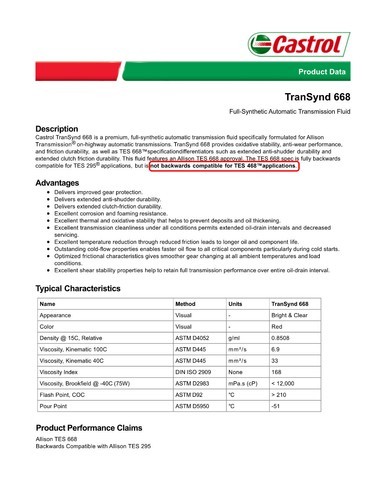 Allison Transynd TES 668 Full Synthetic Transmission Fluid 1GAL 6-pack ...