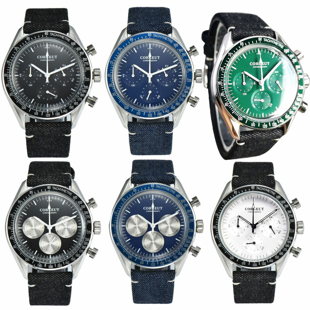 40mm corgeut black blue dial Multi-Function full chronograph quartz ...