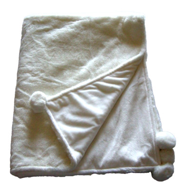 Baby Blanket By Stephan Baby, White W/Poms, 26" x 38", Brand New ...