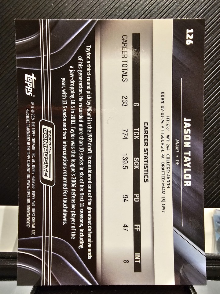 🏈 2024 Topps Composite - Chrome Black #126 Jason Taylor Base | eBay