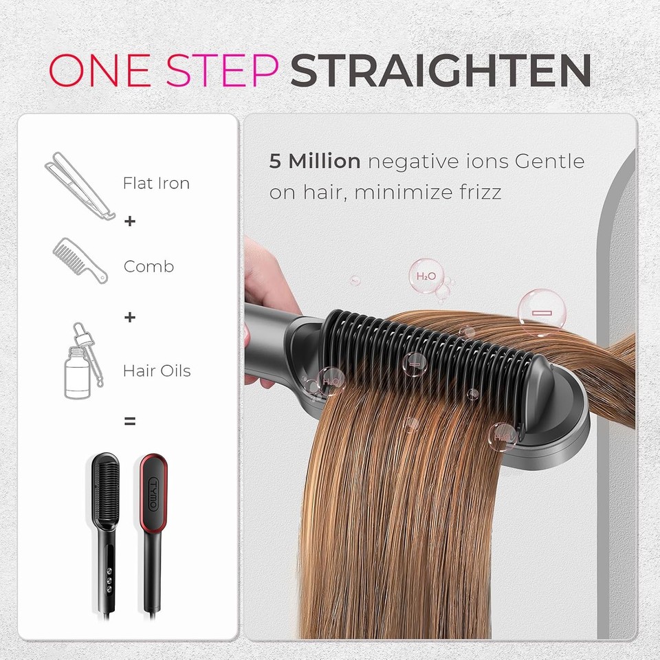 TYMO Ring Plus Ionic Hair Straightener Brush - Straightening Comb with ...