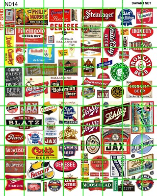 N014 DAVE'S DECALS N SCALE ADVERTISING SET ASSORTED BEER BRAND SIGN ...
