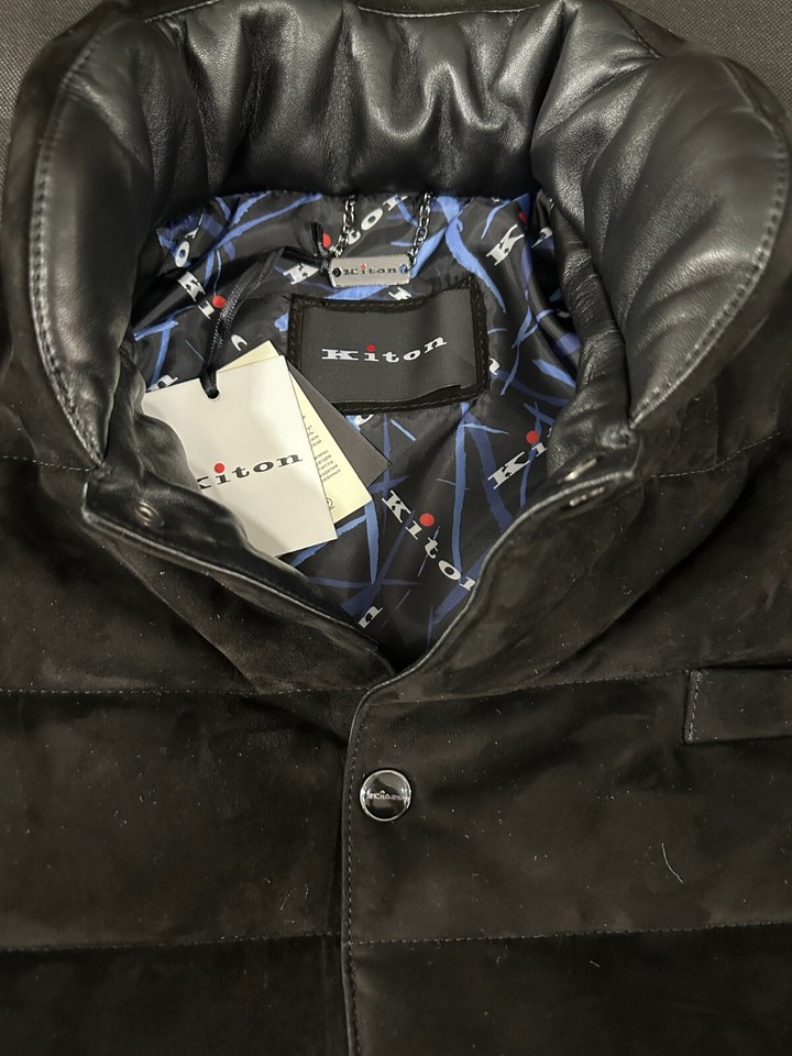 Kiton Men's Genuine Suede Black Leather Puffer Vest Waistcoat Gilet | eBay