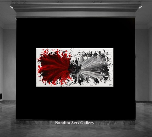 Abstract Red and White Art on Canvas framed Large Acrylic Original Wall ...