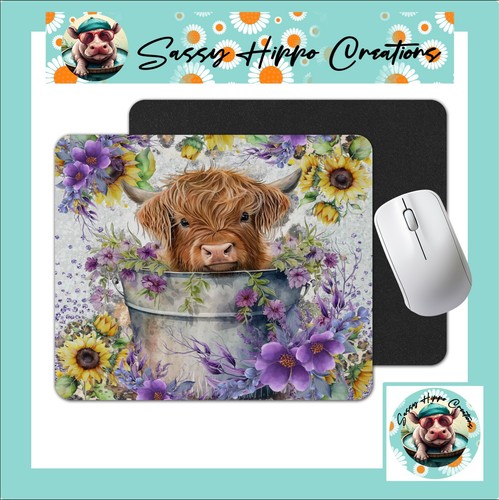 Mouse Pad Baby Highland Cow Farmhouse Flower Anti Slip Back Easy Clean ...