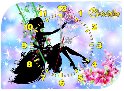 horloge pendule murale fille amour romantique fleur prénom texte au ...