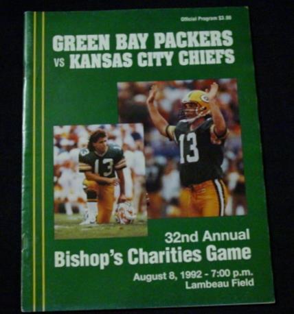1992 NFL NFC Bishop's Charities PROGRAM KANSAS CITY CHIEFS @ GREEN BAY ...