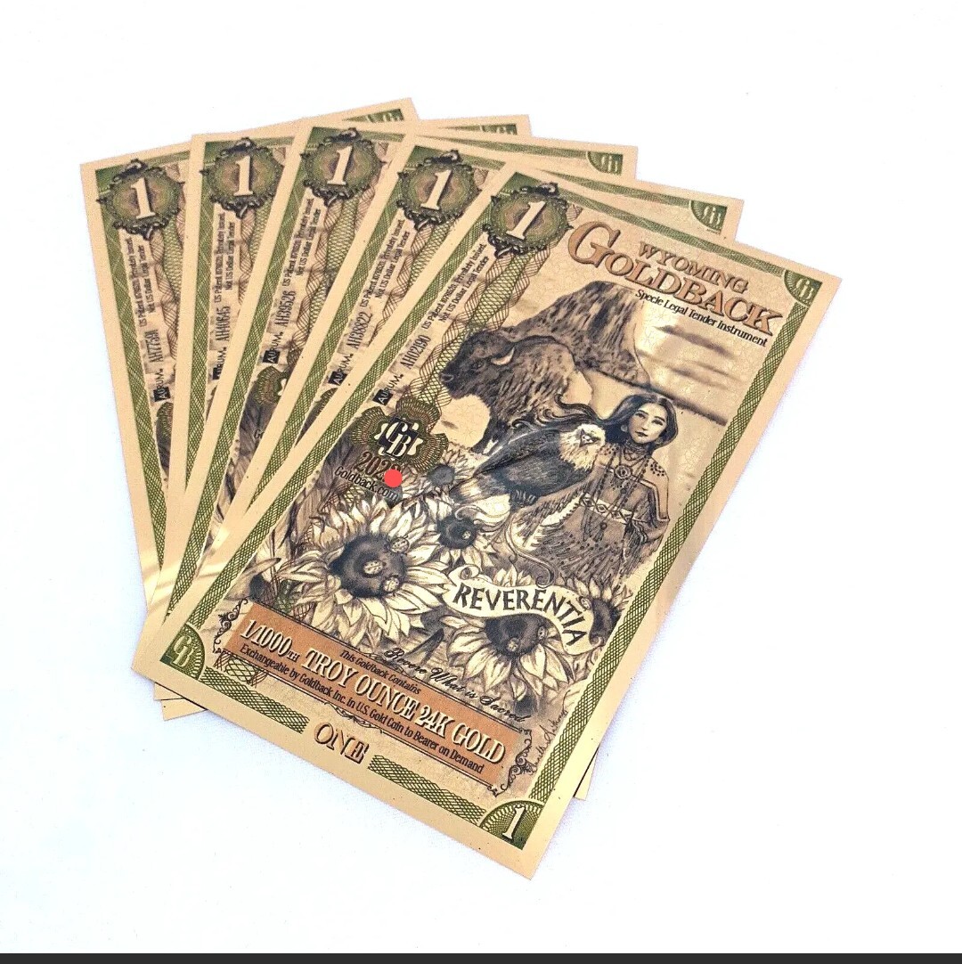Lot of 5 Wyoming Goldbacks Aurum Gold Note 1/1000 oz Random Year | eBay