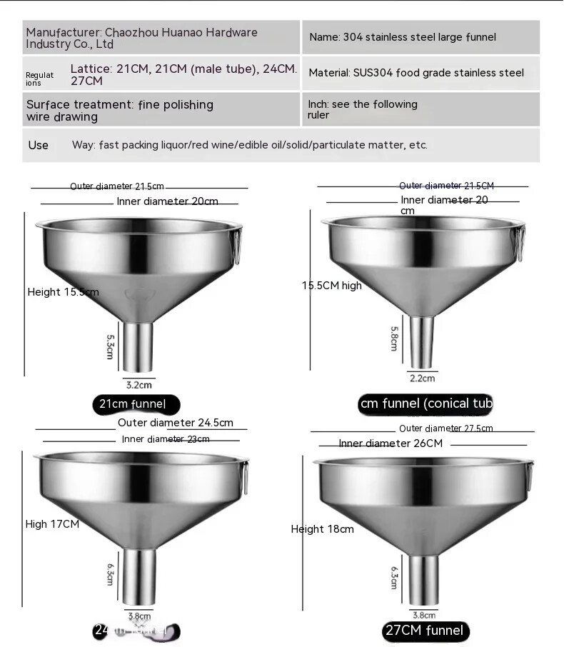 Stainless Steel Funnel Large Diameter Wide Mouth for Commercial and ...