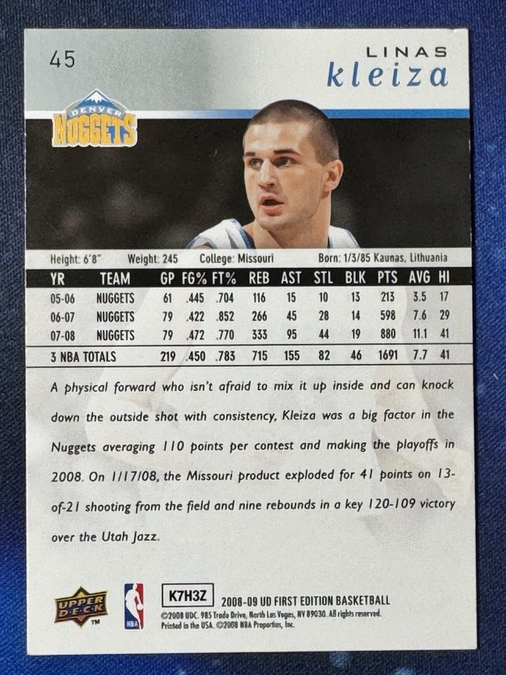 Linas Kleiza 2008-09 Upper Deck First Edition #45 Denver Nuggets | eBay