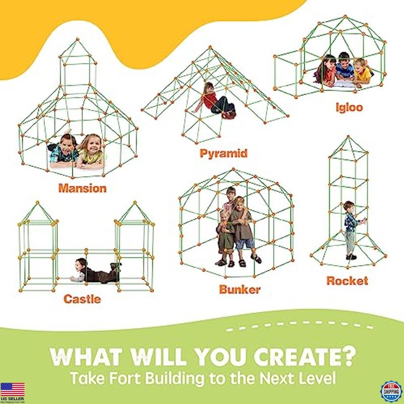 Creative Fort Building Kit for Kids 5-8, STEM Indoor/Outdoor Play, 86 ...