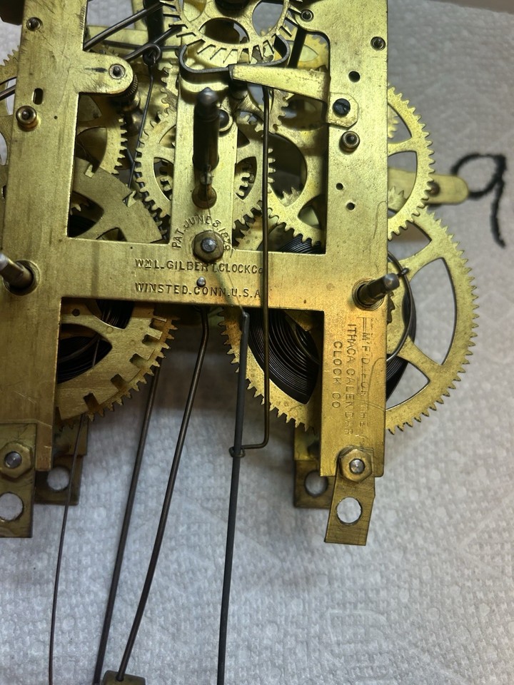 09-44 Antique Ithaca Calendar Clock Co Gilbert Movement for Double Dial ...