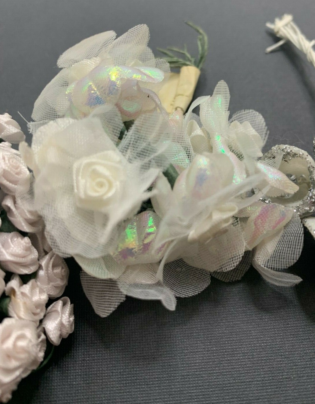 Lot of Mini white ribbon roses, lace flowers and bells for Cards ...