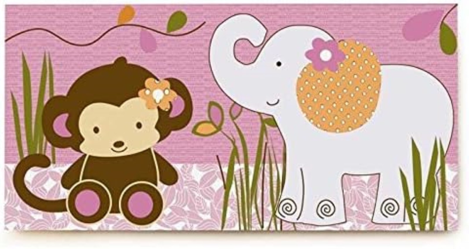 CoCaLo Baby Jacana Canvas Wall Art 24x12 Pink Elephant Monkey | eBay