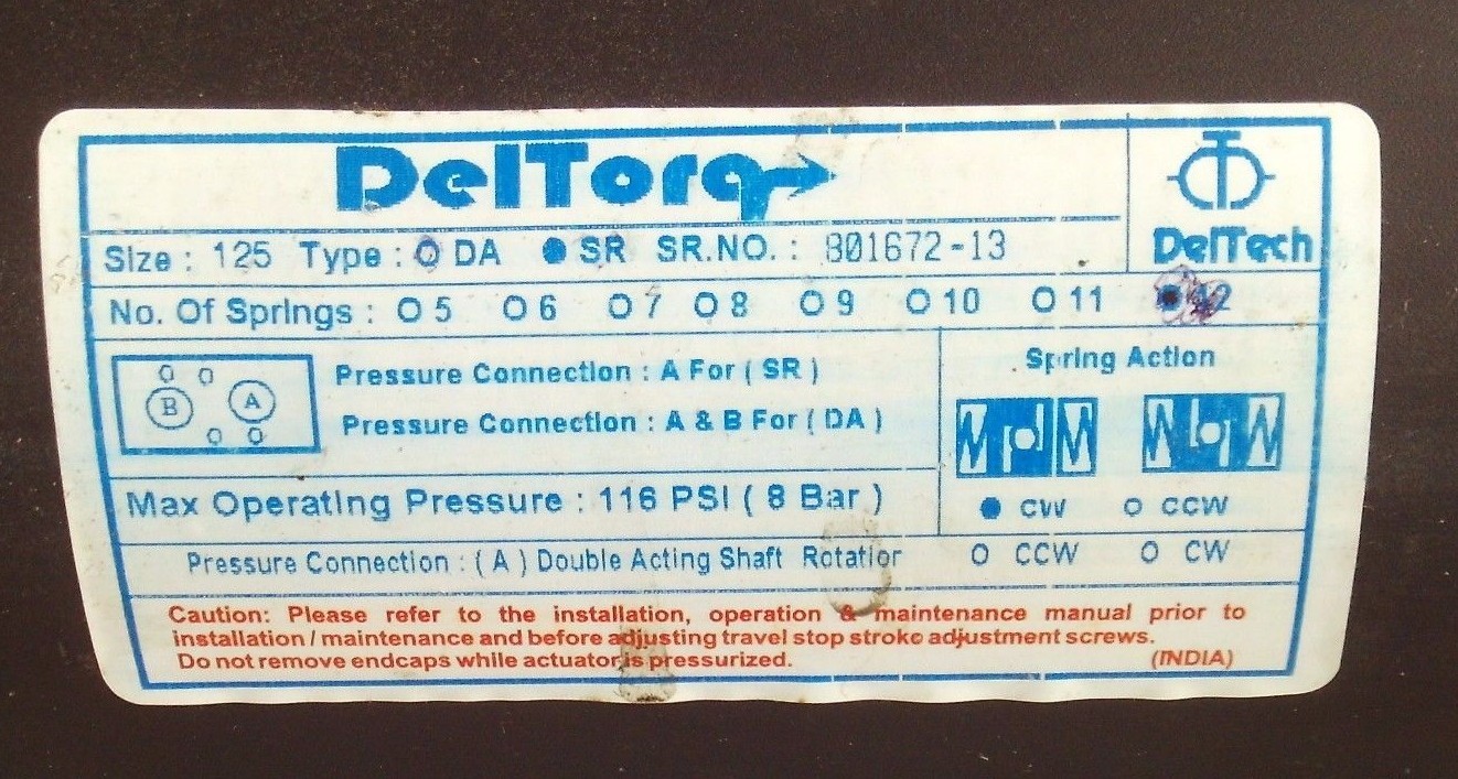 DELTORQ Actuator Size 125 2Z12500S0000 - Make Offer - FREE Shipping! | eBay