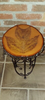 Hand Made Rustic Epoxy Leaf End Table Side Table Natural Edge Table ...